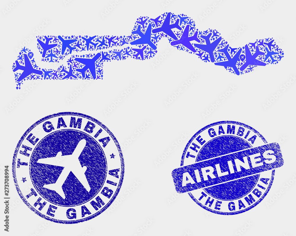 Airline vector the Gambia map mosaic and grunge watermarks. Abstract ...