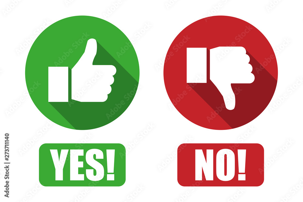 Yes and no button with thumbs up and thumbs down icons Stock ...