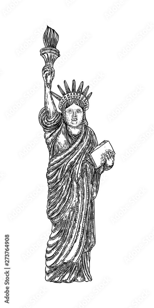 Statue of Liberty hand drawing. USA New York landmark. Independence Day ...