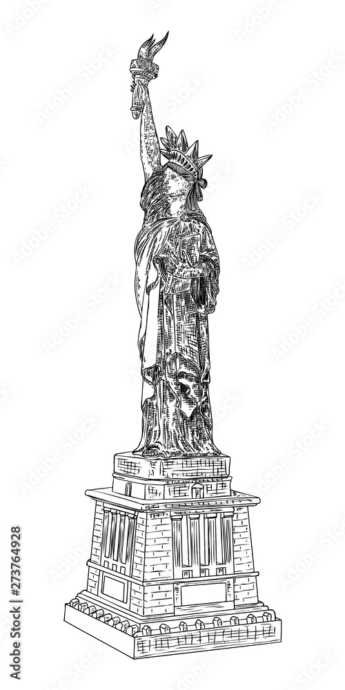 Statue of Liberty hand drawing. USA New York landmark. Independence Day ...