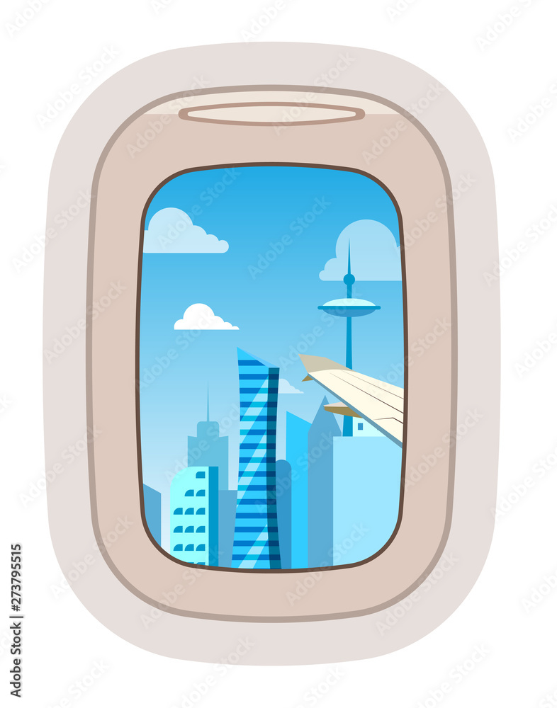 Aairplane window vector traveling by plane and porthole view in flight ...