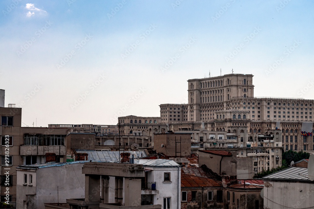 Legacy of communism and landmarks of Romania concept theme with the ...