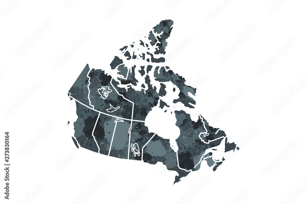 Canada watercolor map vector illustration in black color on white ...