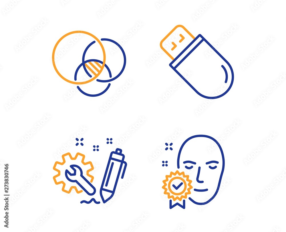 Euler diagram, Engineering and Usb stick icons simple set. Face ...