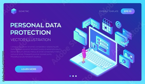 Data protection. Laptop with authorization form on screen, personal ...