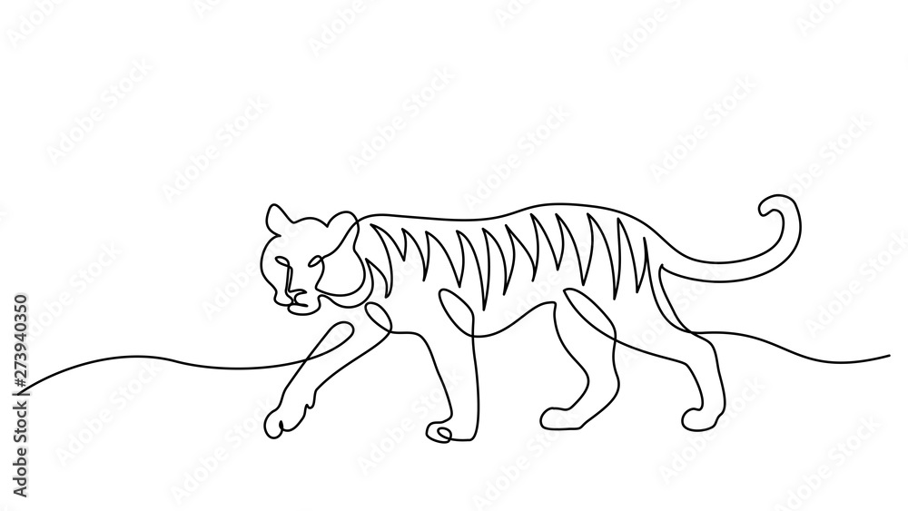Continuous one line drawing. Tiger walking symbol. Stock Vector | Adobe ...