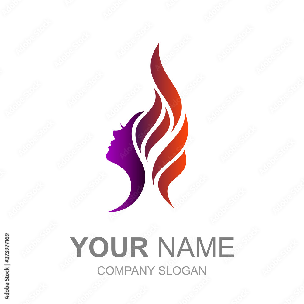 the logo of the face of a beautiful woman with her hair loose like a ...