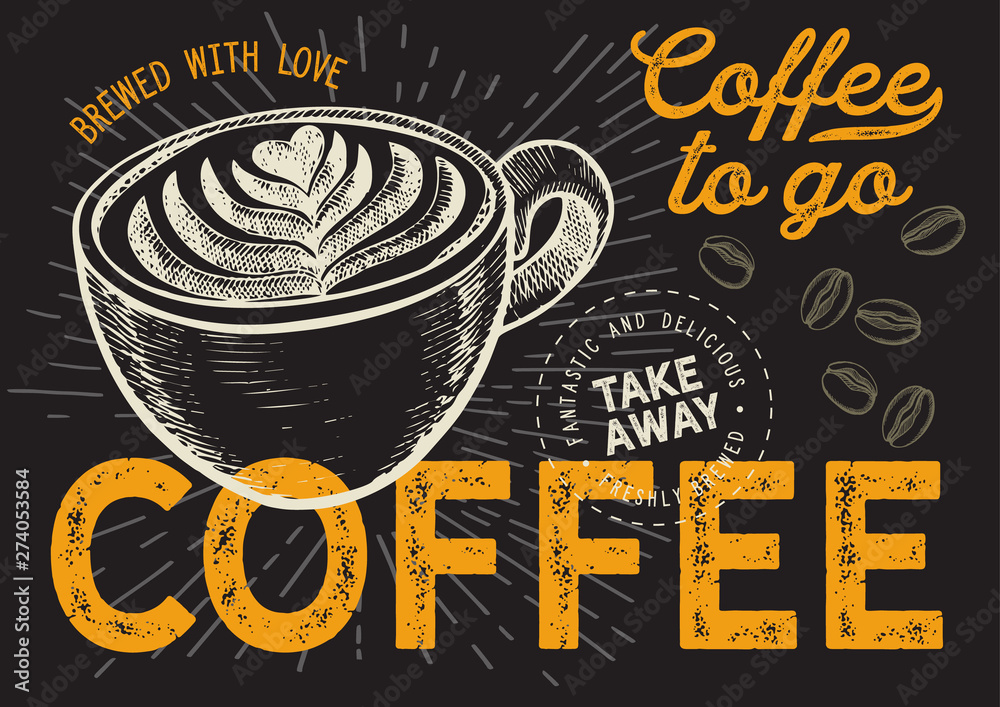 Coffee to go hand drawn illustration for restaurant. Stock Vector ...
