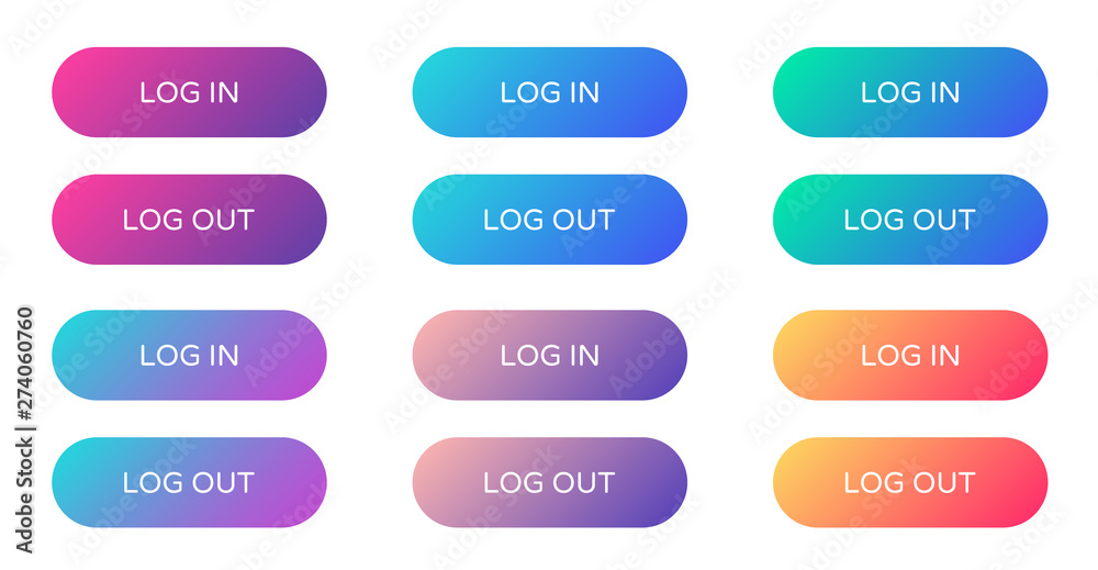 log in log out web buttons set. filled ui web buttons in flat style ...