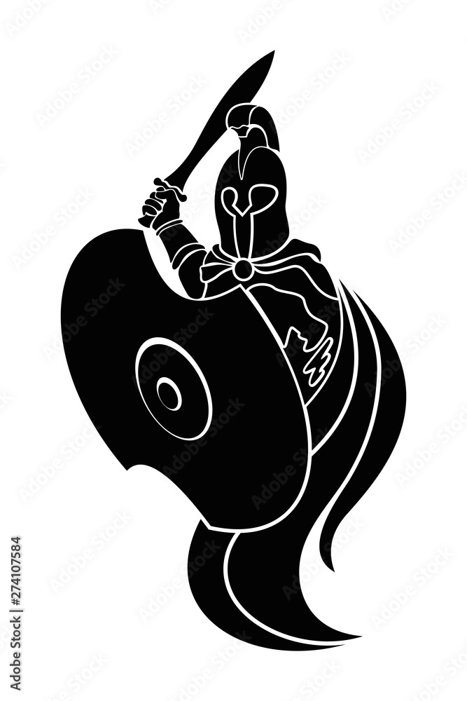 Ancient Greek warrior with a sword in his hands is ready to attack ...