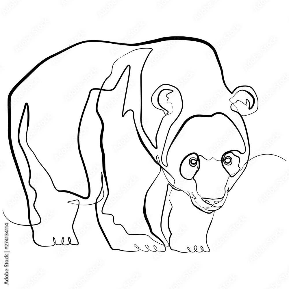 Panda bear one line drawing. Animal continuous line sketch Vector Art ...