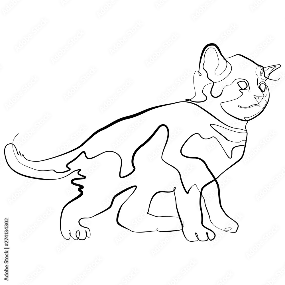 Kitten Cat one line drawing. Kitty Cat continuous line sketch Vector ...