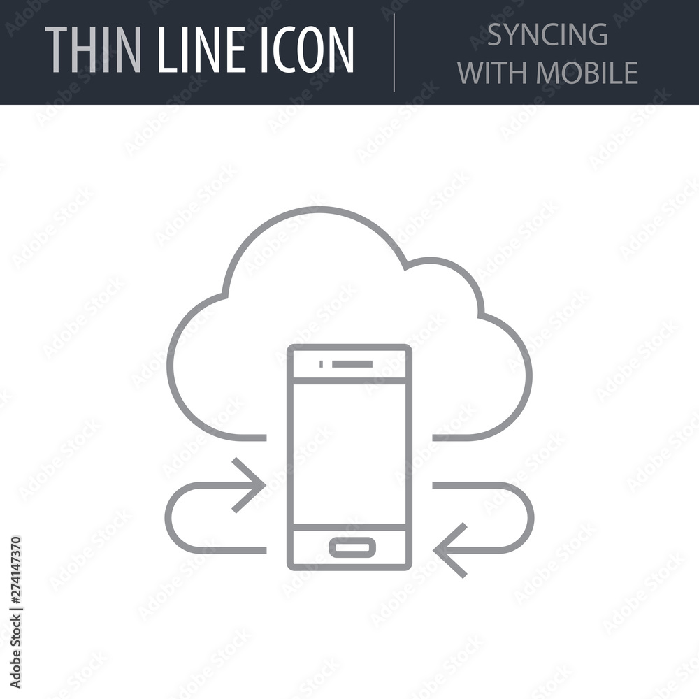 Symbol of Syncing wth Mobile Thin line Icon of Cloud Data Technology ...