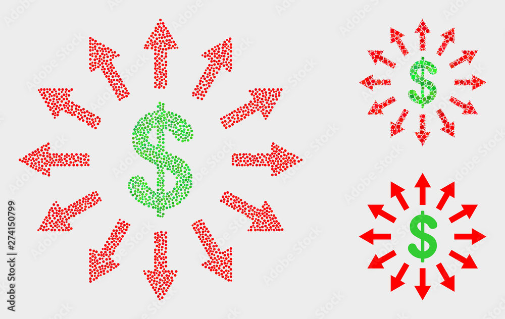 Dot and mosaic dollar emission icons. Vector icon of dollar emission ...