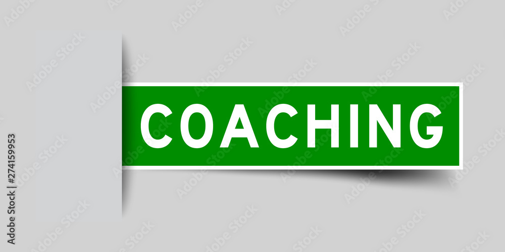 Label sticker green color in word coaching that inserted in gray ...