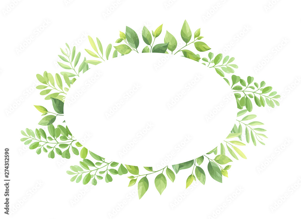 Green leaves frame template. Foliage border. Vector illustration. Stock ...