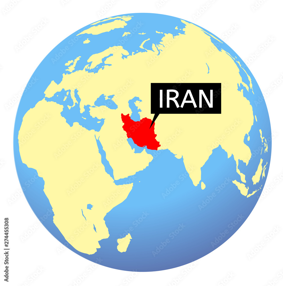 World map with highlighted Iran. Islamic Republic of Iran. Iran marked ...