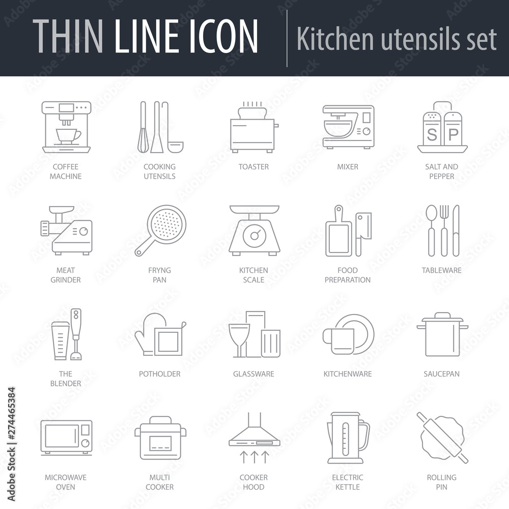 Icons Set of Kitchen Utensils. Symbol of Intelligent Thin Line Image ...