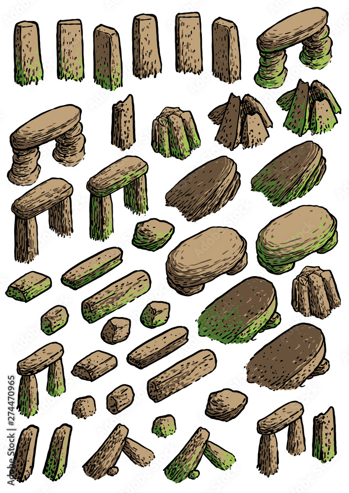 Map elements illustration, drawing, engraving, ink, line art, vector ...