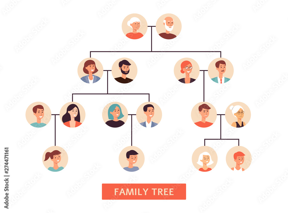 Family history tree the symbol of generations flat vector illustration ...