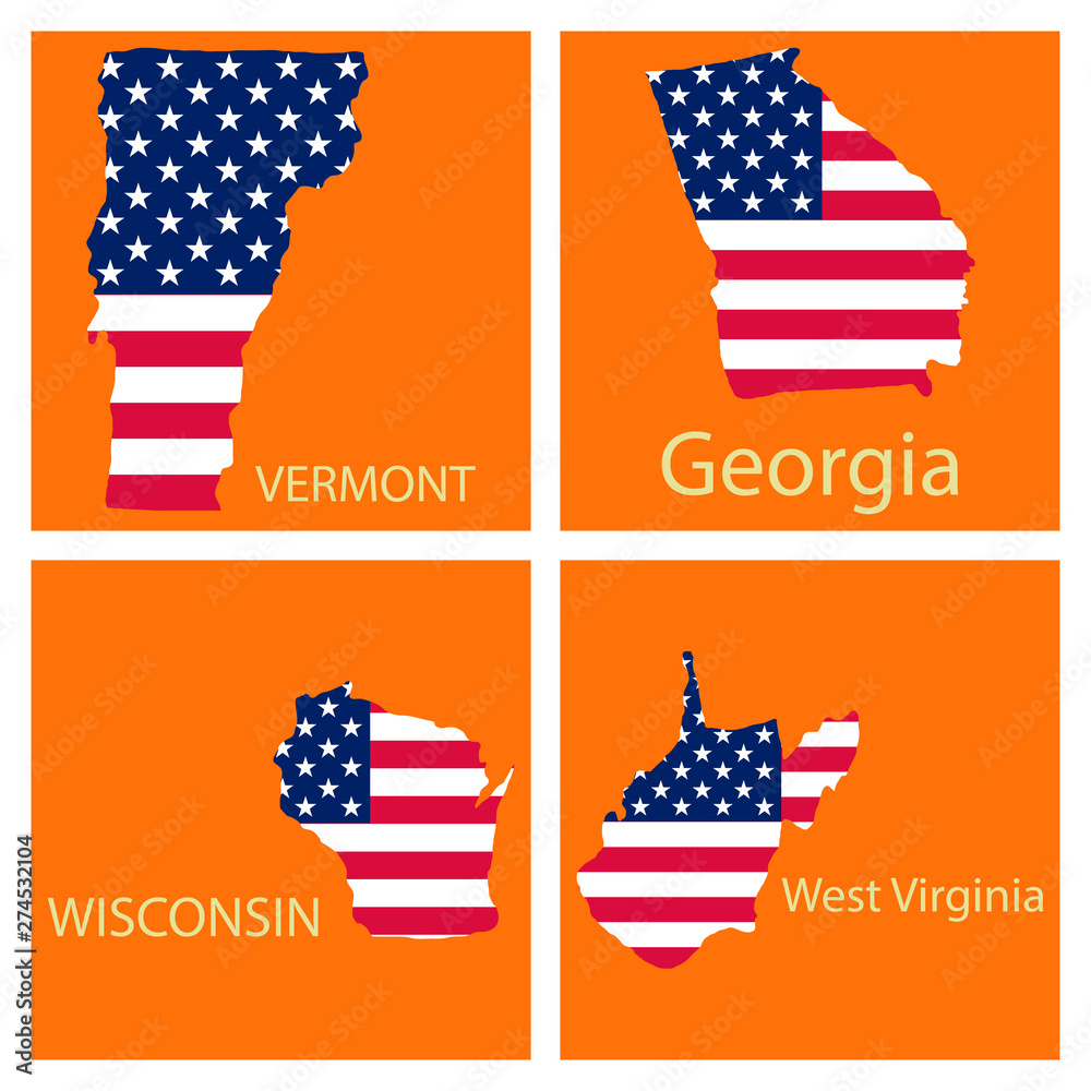 Poster map of United States of America with state names. Flag print map ...