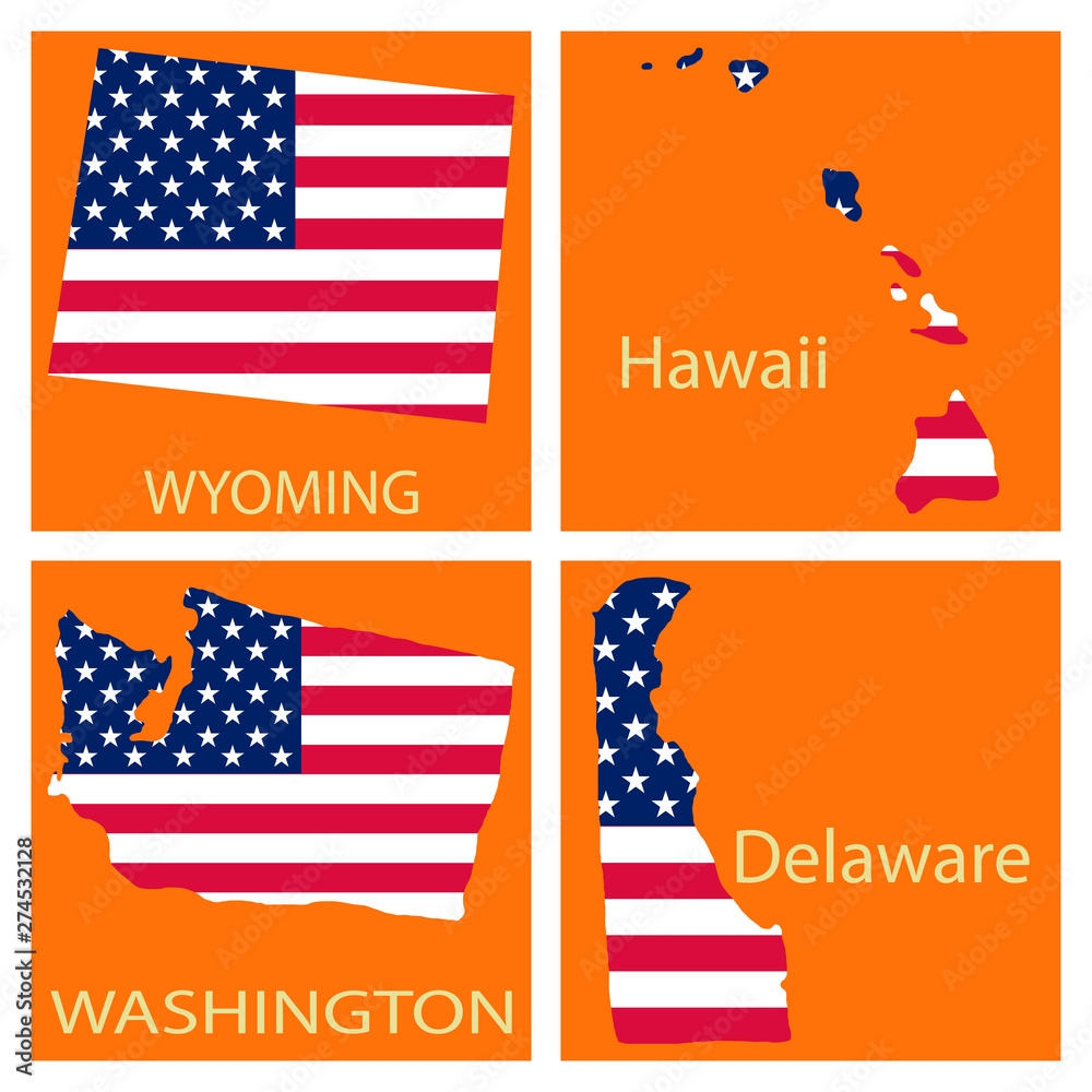 Poster map of United States of America with state names. Flag print map ...