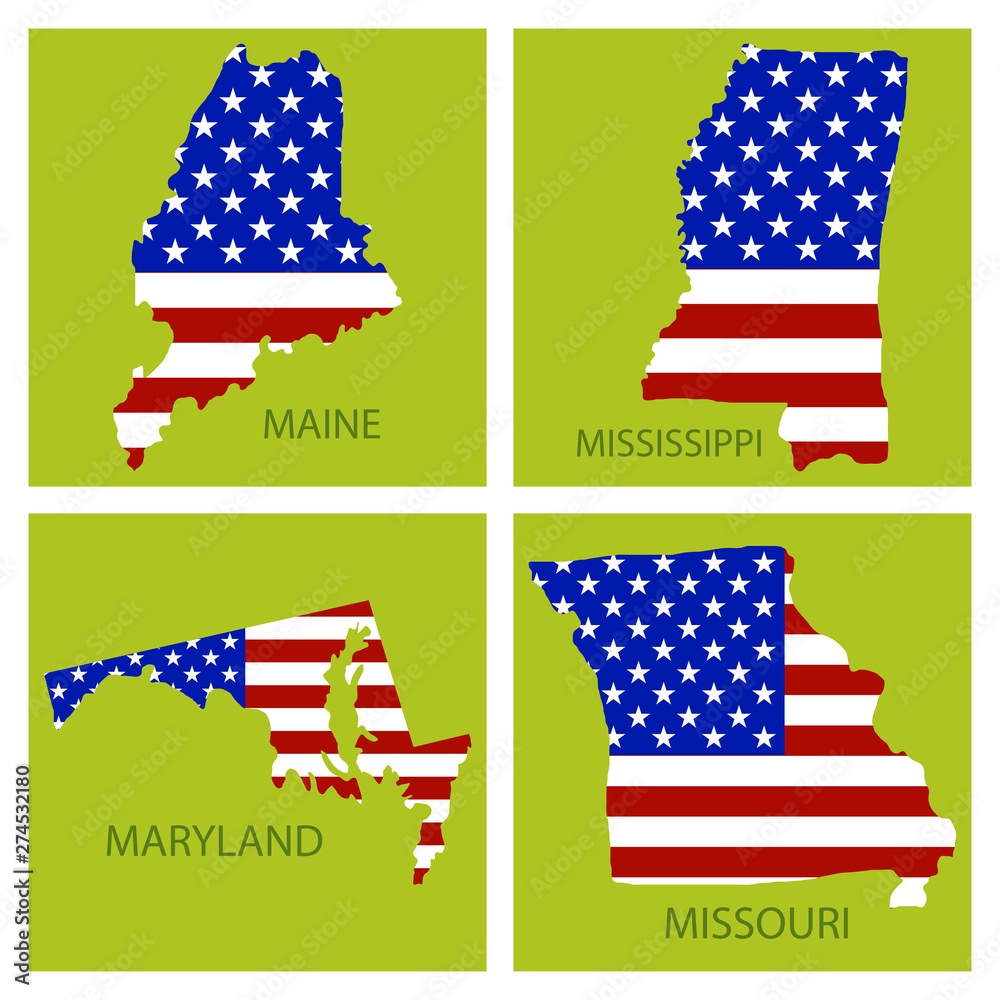 Poster map of United States of America with state names. Flag print map ...