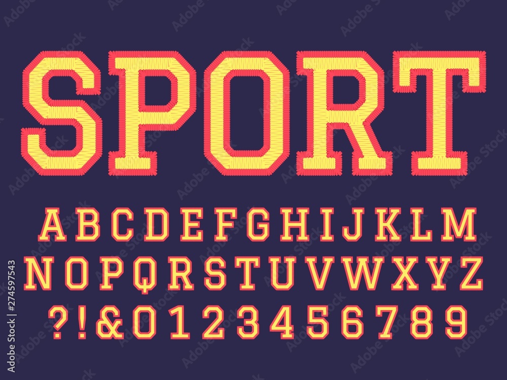 Embroidery font. Sewing alphabet letters, college football team ...