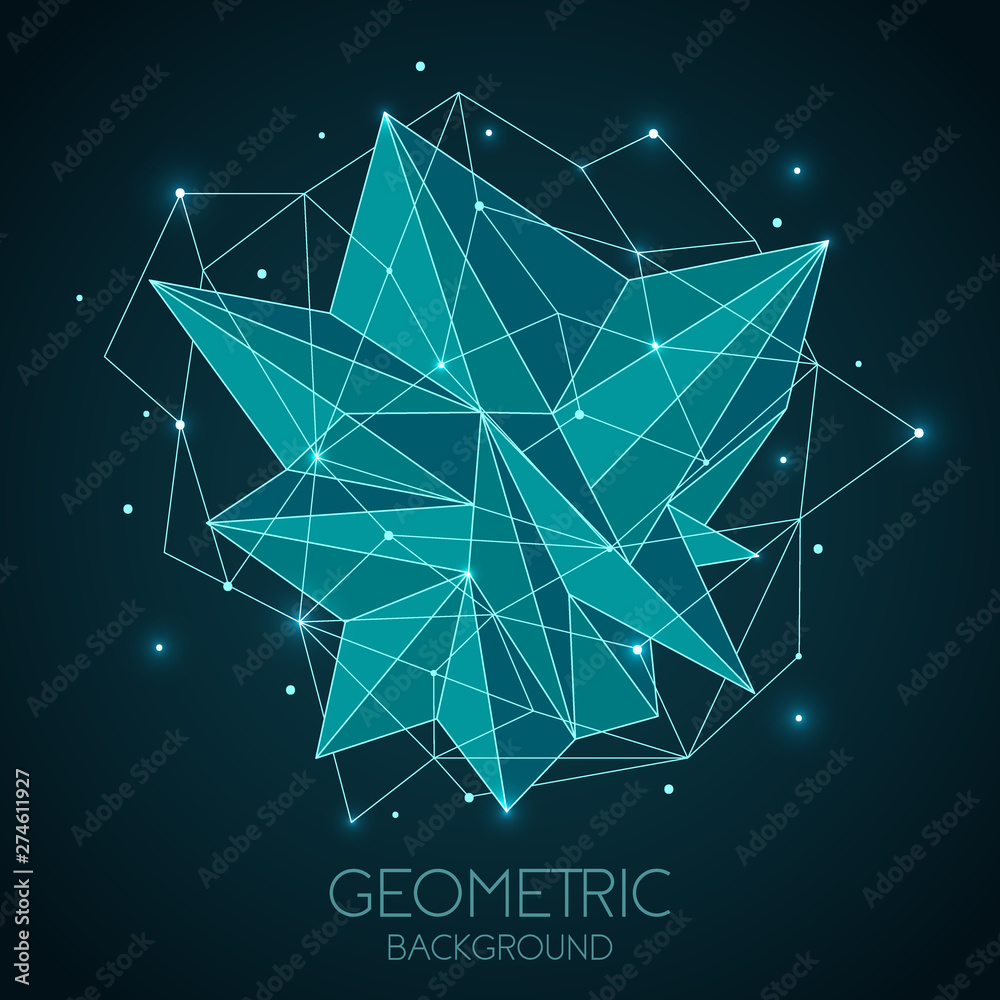 Polygonal abstract futuristic template, low poly sign on dark blue ...