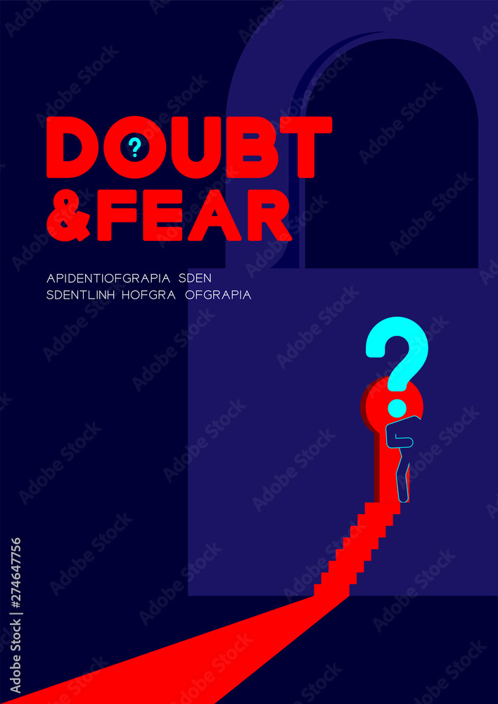 Man pictogram and question mark open the Lock keyhole door to dark room ...