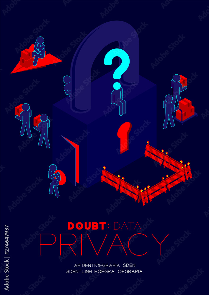 Doubt data privacy problem concept, man pictogram question mark head ...