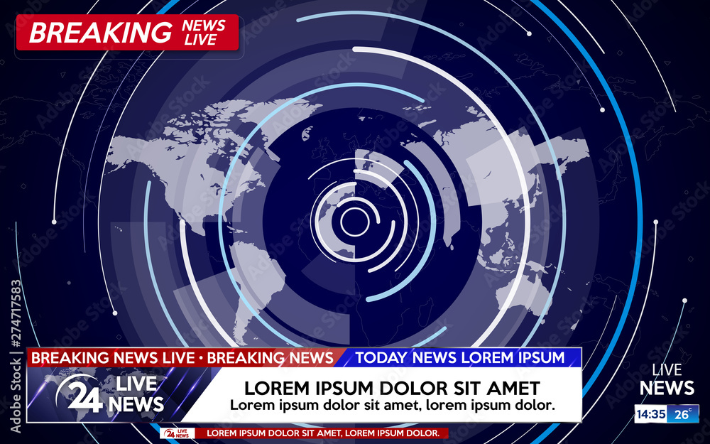 Breaking news live on world map on the blue background. Background ...
