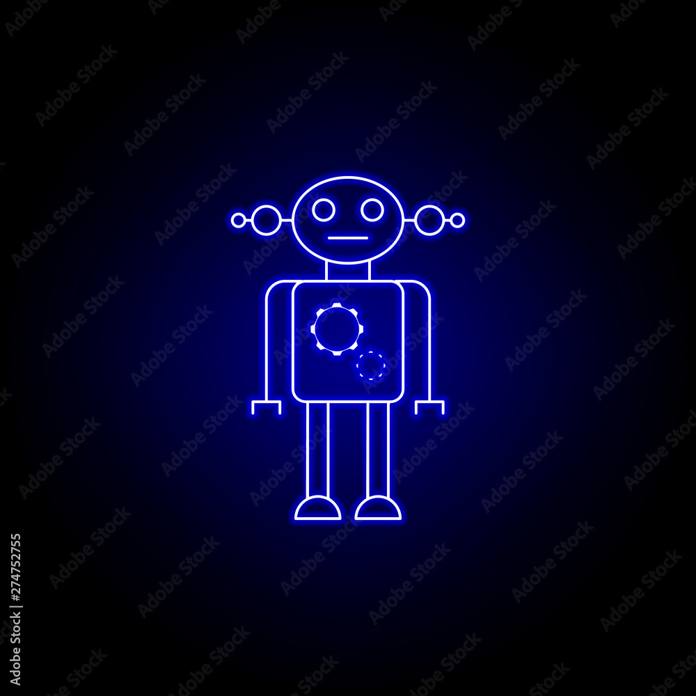 robot woman, gear line icon in blue neon style. Signs and symbols can ...