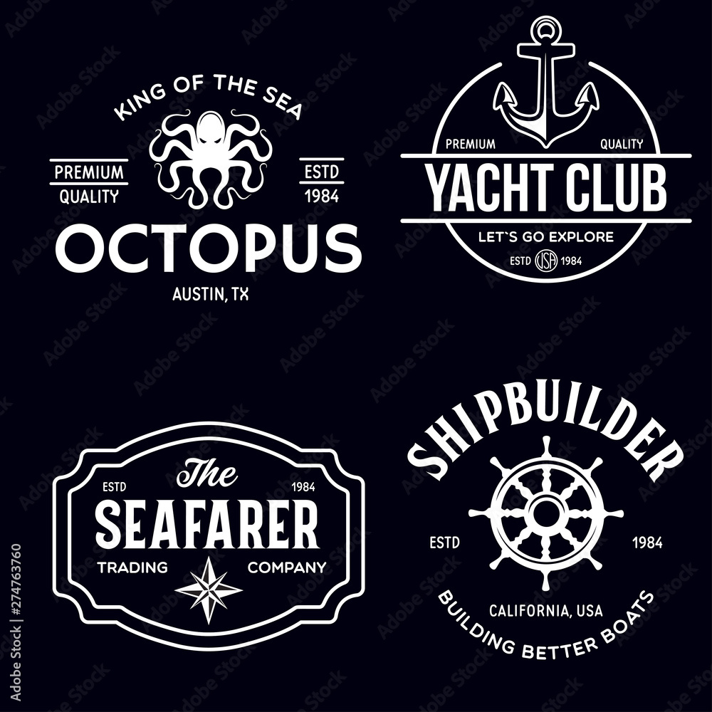 Set of sea and nautical typography badges and design elements ...