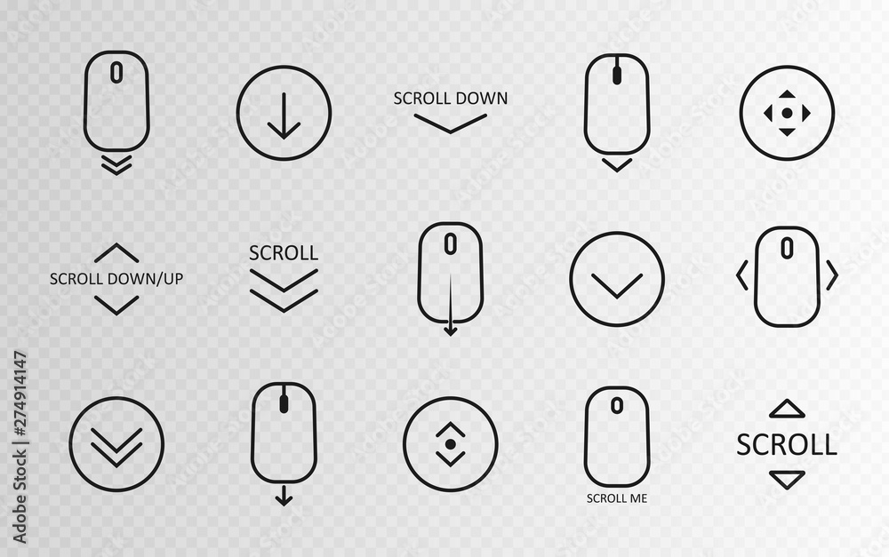 Scroll down icon. Scrolling mouse symbol for web design isolated on ...