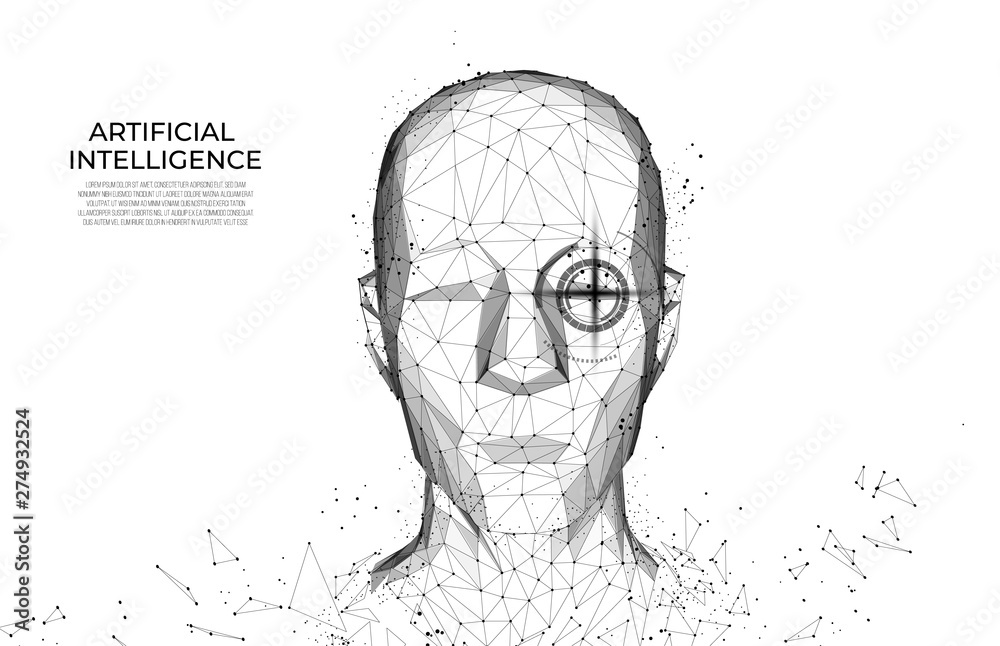 Robot or cyborg man with AI - artificial intelligence. facial ...