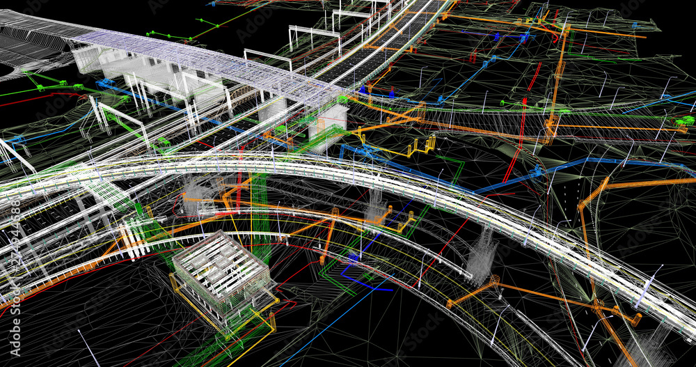 The BIM model of the object of transport infrastructure of wireframe ...