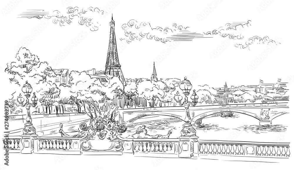 Vector hand drawing Paris 8 Stock Vector | Adobe Stock