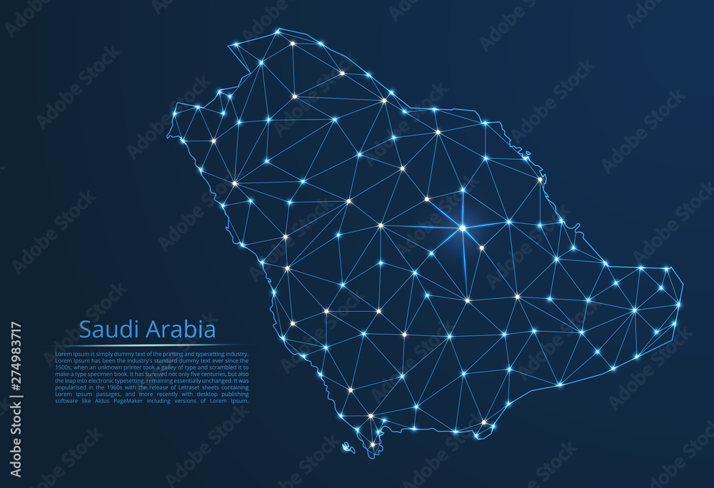 Saudi Arabia communication network map. Vector low poly image of a ...