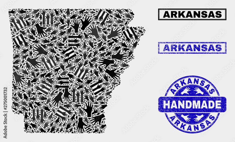 Vector handmade combination of Arkansas State map and corroded stamps ...