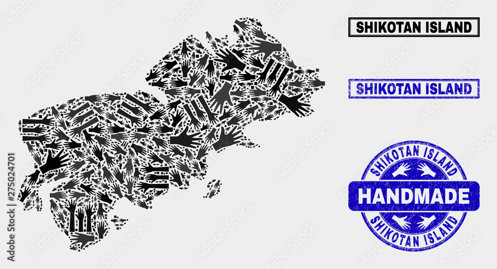 Vetor Vector handmade combination of Shikotan Island map and unclean ...