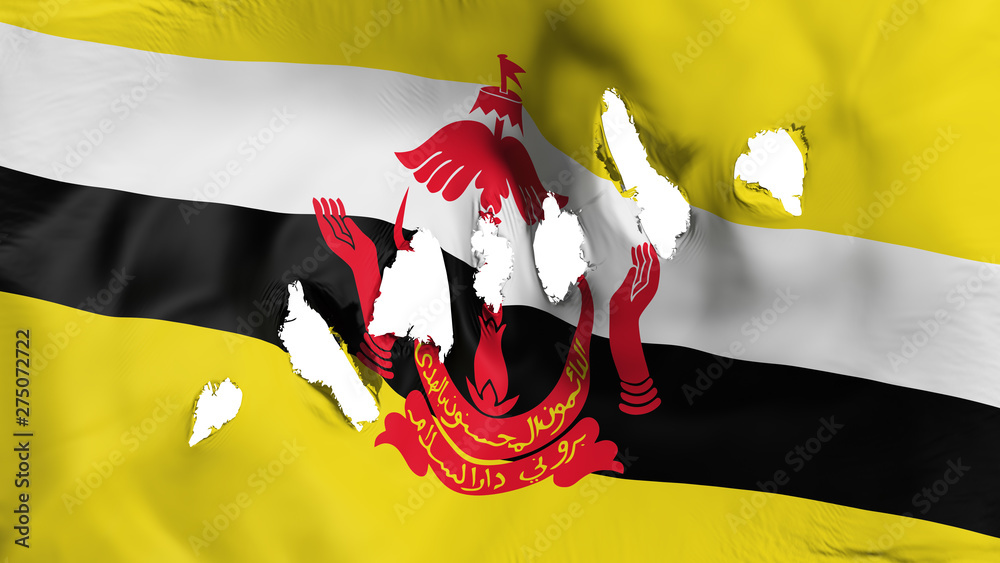 Bandar Seri Begawan, capital of Brunei flag perforated, bullet holes ...