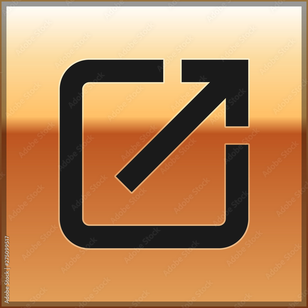 Black Open in new window icon isolated on gold background. Open another tab button sign. Browser ...