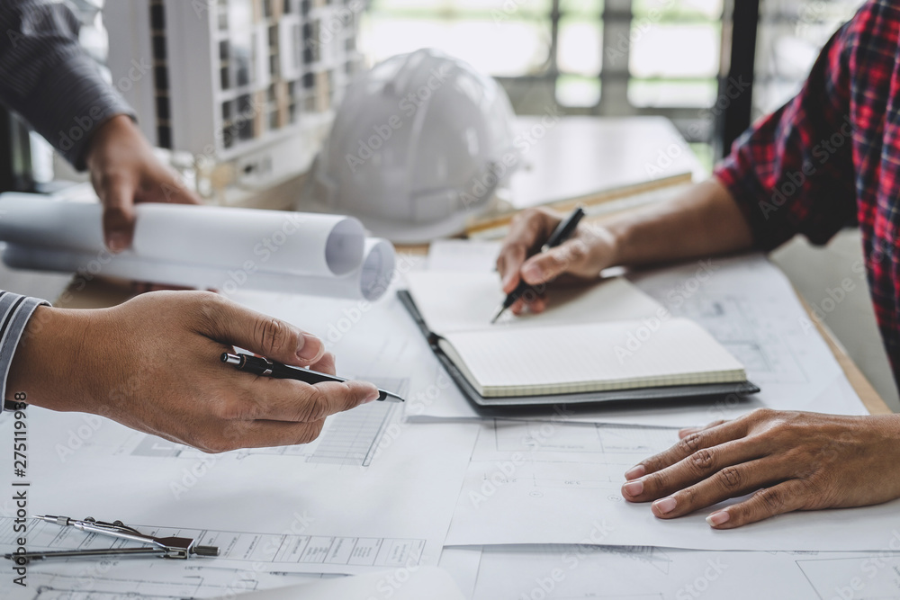 Foto Architecture Engineer Teamwork Meeting, Drawing and working for ...