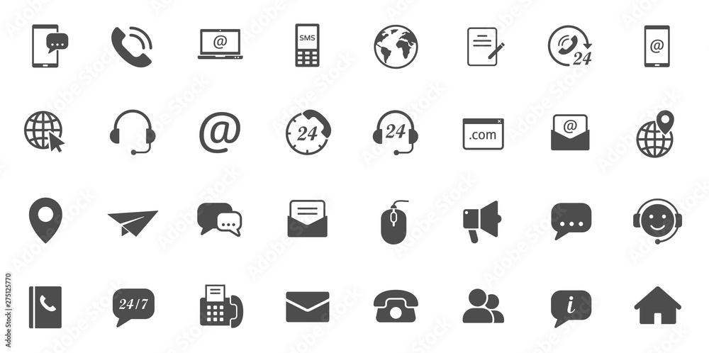 contact us silhouette vector icons large set isolated on white ...