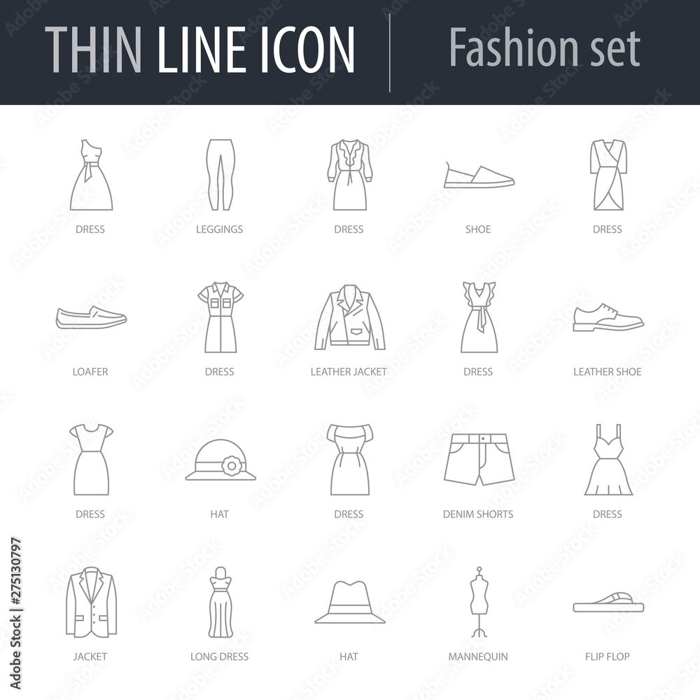 Icons Set of Fashion. Symbol of Intelligent Thin Line Image Pack ...