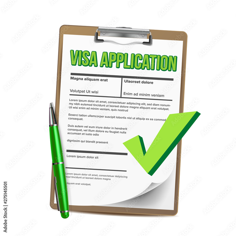 Visa Application List Of Paper Clipboard Vector. Colorful Design ...