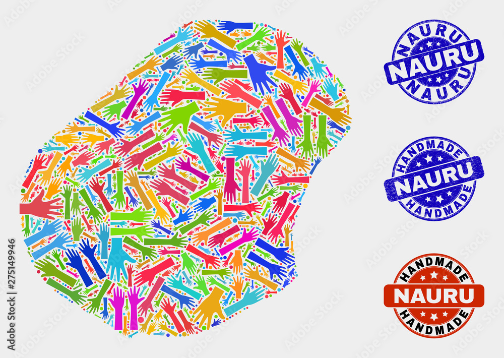 Vector handmade composition of Nauru map and rubber stamp seals. Mosaic ...