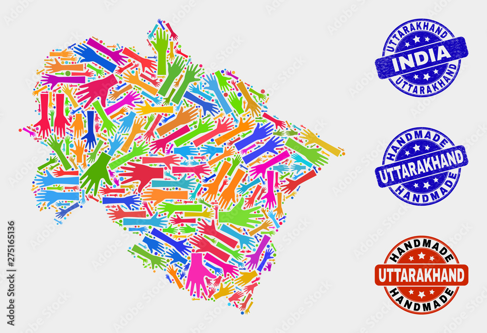 Vector handmade composition of Uttarakhand State map and dirty stamp ...