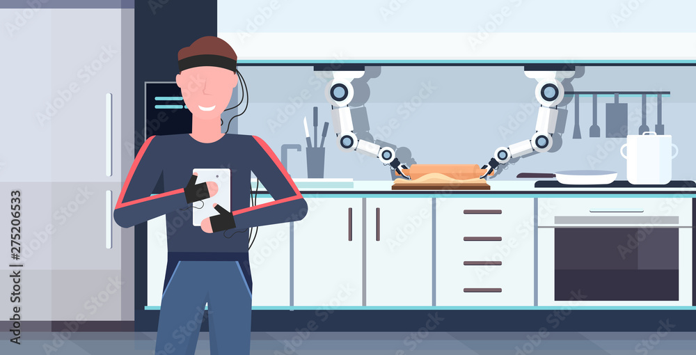 man humanoid with wires electrodes indicators using mobile app ...